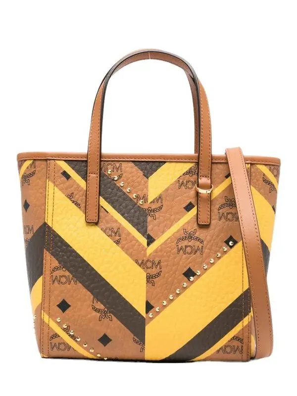 Mcm Studded Chevron Tote Bag - Brown