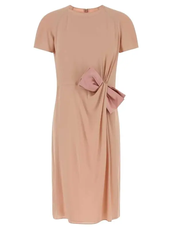 Valentino Garavani Bow Detailed Crewneck Midi Dress - Nude