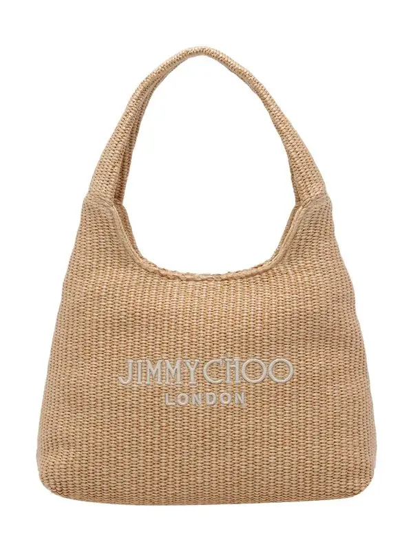 JIMMY CHOO Beach Diamond Logo Embroidered Shoulder Bag - Nude