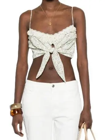 Ermanno Scervino Floral Ruffled Cropped Top - White