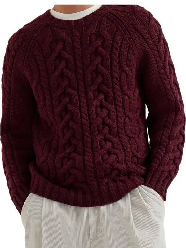 Brunello Cucinelli Cable Knit Crewneck Sweater - Burgundy