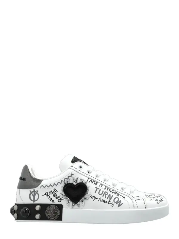 Dolce & Gabbana Portofino Graffiti Low Top Sneakers - White