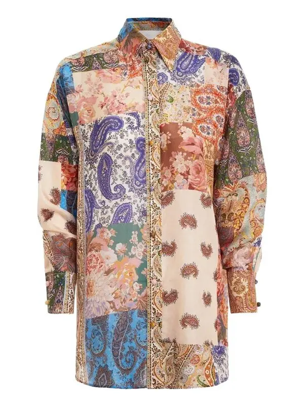 Zimmermann Devi Graphic Print Silk Shirt - Nude