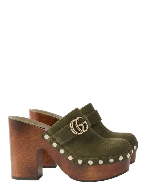 Gucci Platform Clogs With Double G Embellishment - Forest Green
