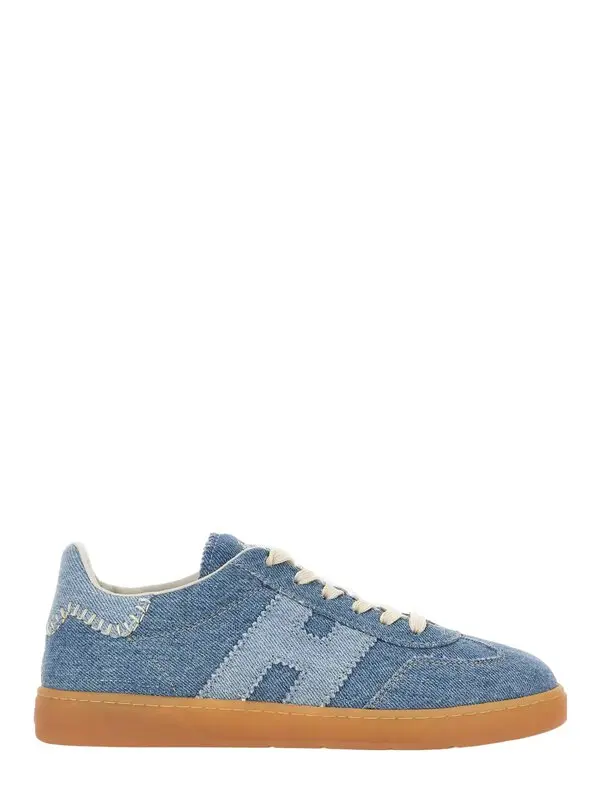 Hogan Denim Sneakers With Fringed Trim And Serrated Side H - Light Blue