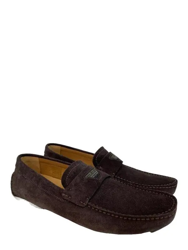 Emporio Armani Suede Loafers With Logo Detail - Black