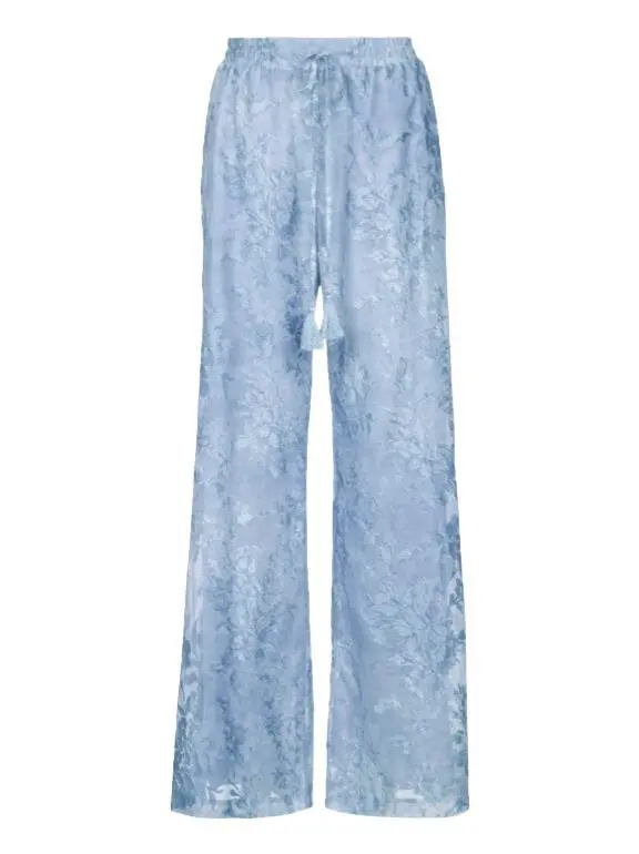 ERMANNO FIRENZE Sheer Floral Wide-leg Pants - Blue