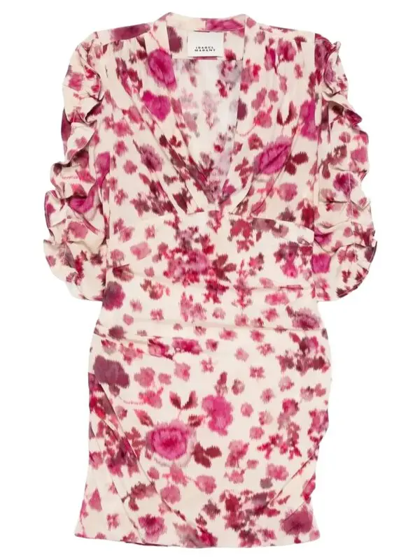 Isabel Marant Étoile V-neck Ruffled Puff Sleeve Mini Dress - Pink