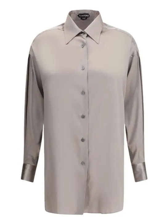 TOM FORD Relaxed Fit Satin Shirt - Gray