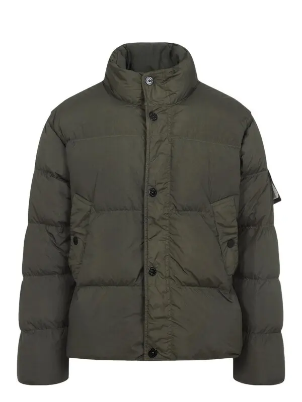 Stone Island Down Jacket With Stand Collar And Zip Fastening - Green
