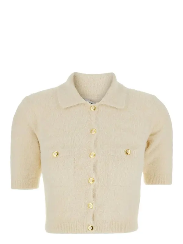 Elisabetta Franchi Jewel Button Cropped Cardigan - Nude