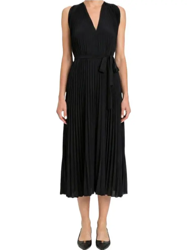 TWINSET Pleated V-neck Midi Dress - Black