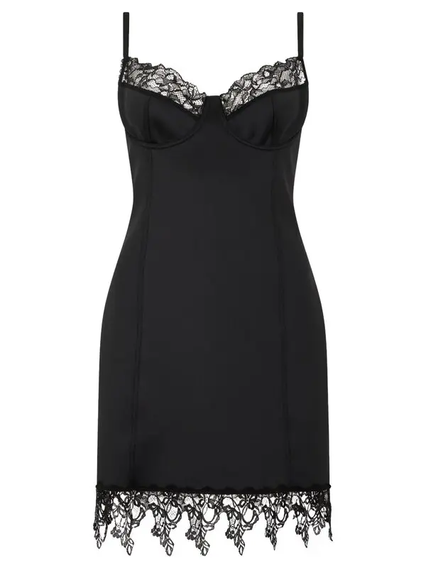 Blumarine Lace Trim Lingerie Dress - Black