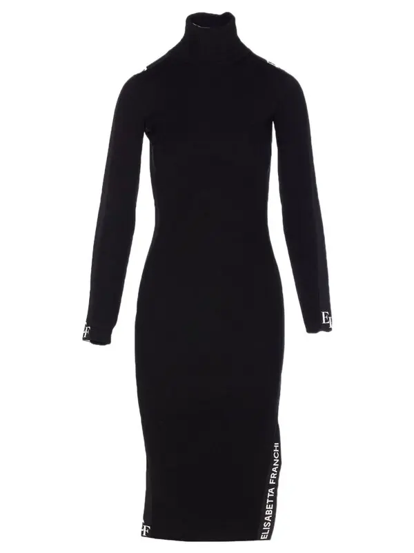 Elisabetta Franchi Long Sleeve Turtleneck Dress - Black