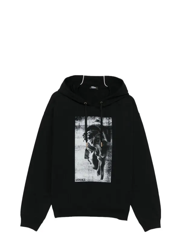 Versace Statue Print Cotton Hoodie - Black