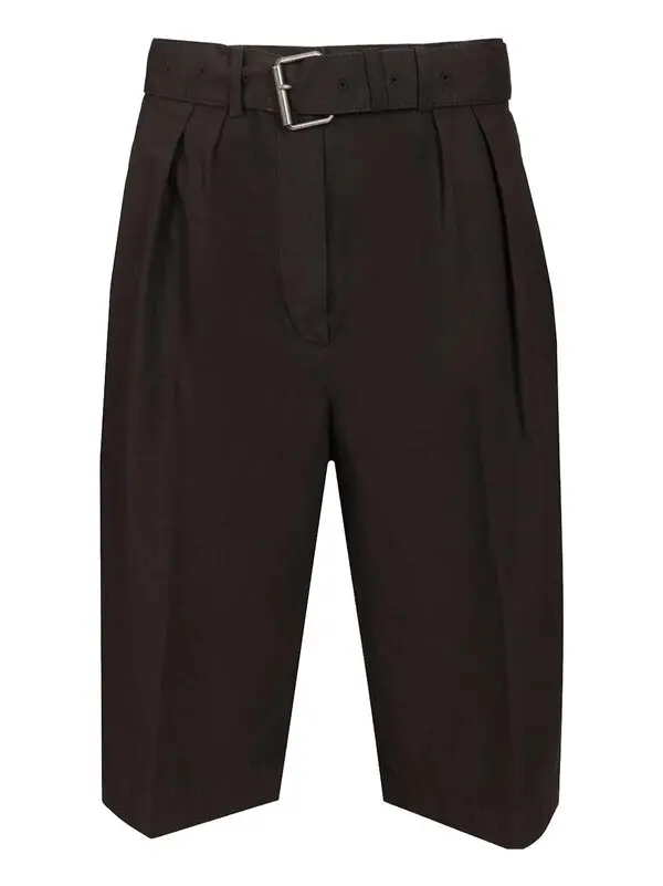 Dries Van Noten Peaches Pleated Bermuda Shorts With Belt - Black