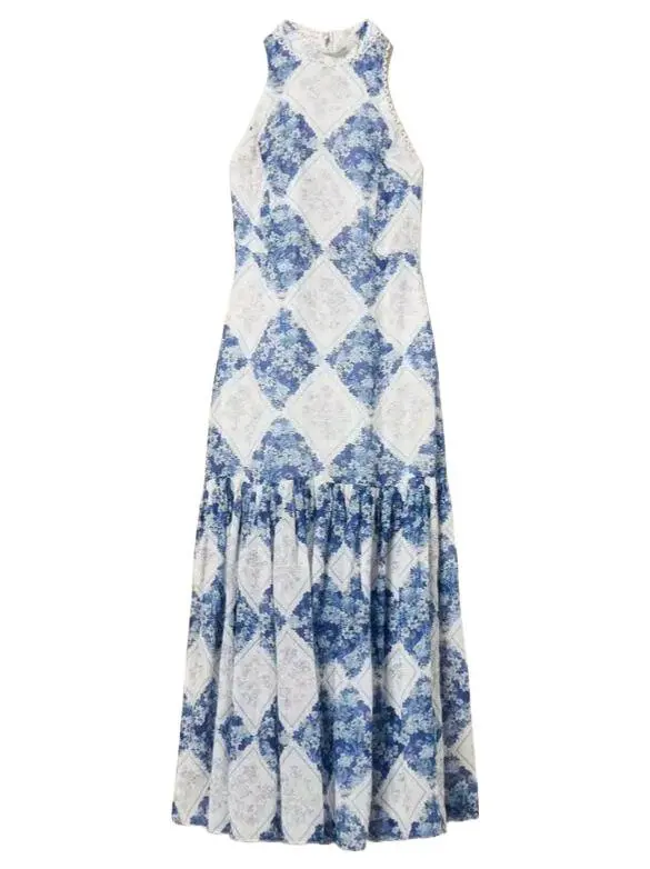 TWINSET Sleeveless Maxi Dress With Floral Print And Ruffled Hem - Blue