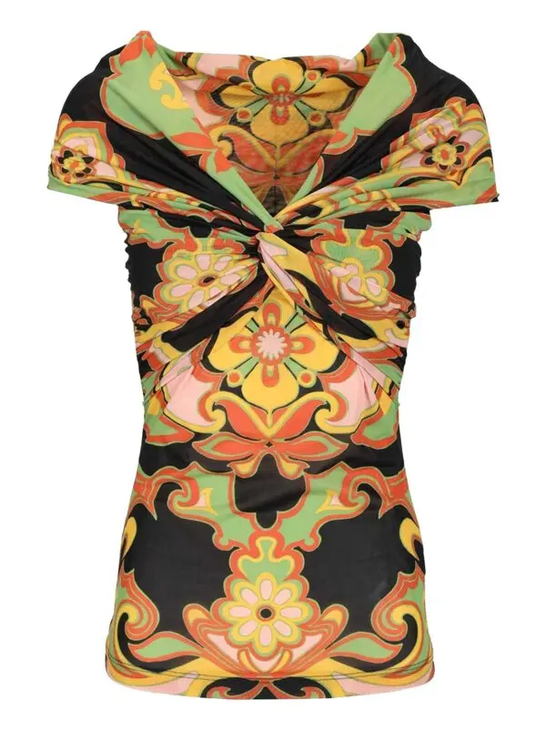 Etro Draped Floral Print Off-shoulder Top - Multicolor
