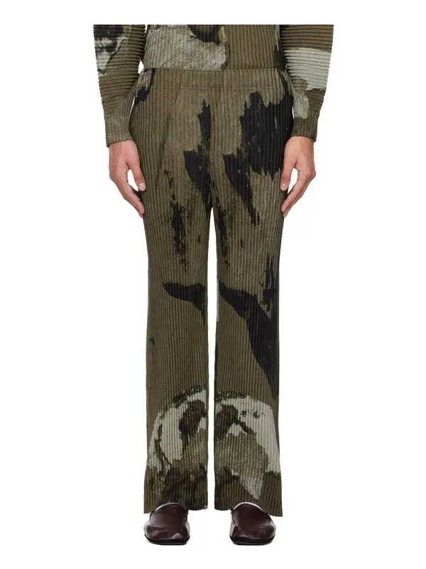 Issey Miyake Homme Plissé Pleated Print Casual Pants - Brown