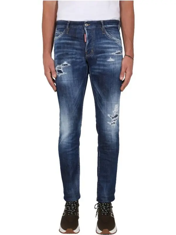 Dsquared2 Logo Patch Low-rise Distressed Jeans - Blue