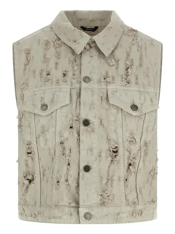 HAIKURE Collared Distressed Denim Vest - Nude