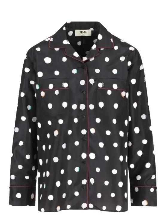 Fendi Falena Dots Printed Long Sleeve Shirt - Black
