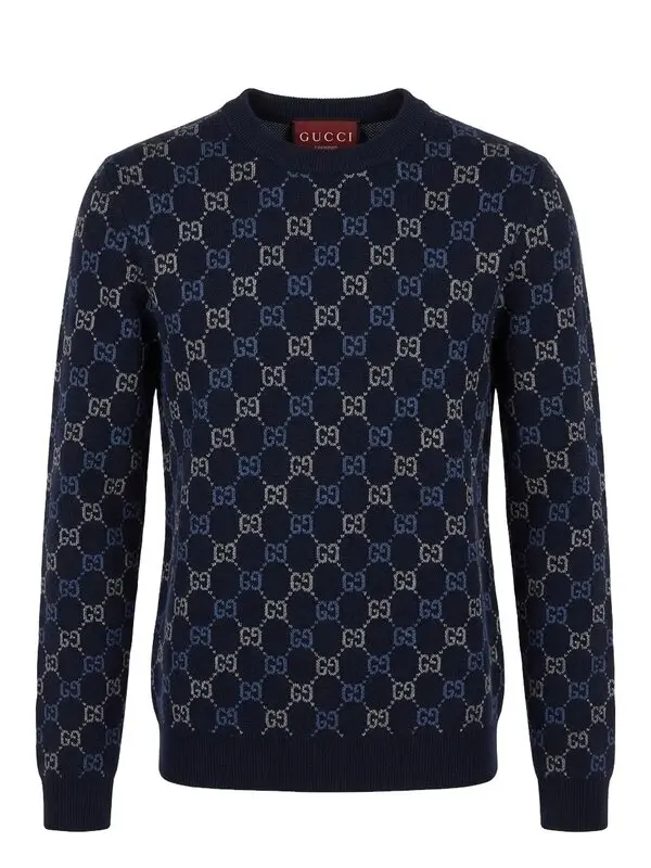 Gucci Gg Double Wool Knit Sweater - Dark Blue