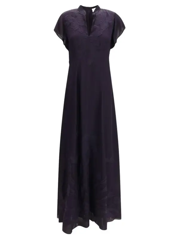 FORTE_FORTE Embroidered V-neck Crepe Gown - Black