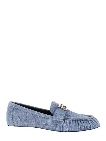 Fendi Baguette Logo Plaque Loafers - Light Blue