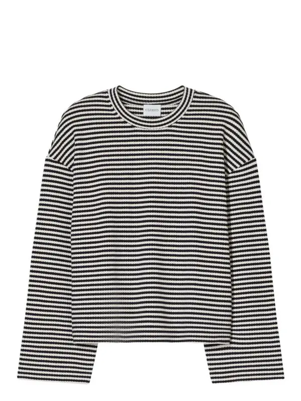 Closed Striped Longsleeve Knit Top - Black