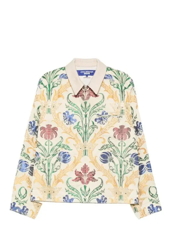 Junya Watanabe Floral Pattern Classic Collar Jacket - Natural/yellow/green