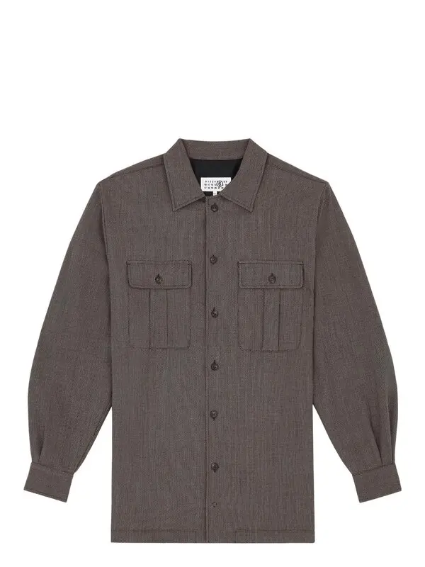MAISON MARGIELA Tweed Longline Shirt Dress With Pointed Collar - Brown And Beige