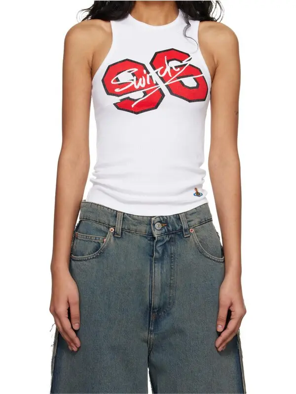 VIVIENNE WESTWOOD Ribbed Stretch Cotton Jersey Tank Top - White