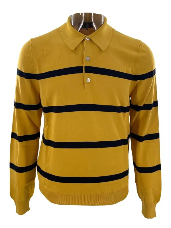 Dunhill Striped Long-sleeved Polo Shirt - Brown