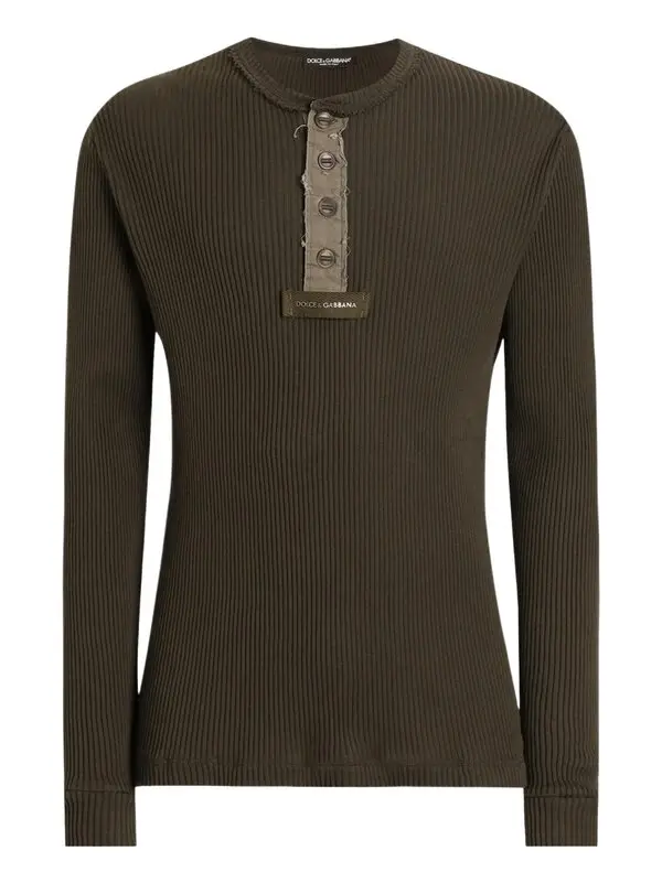 Dolce & Gabbana Ribbed Henley Knit Sweater - Black
