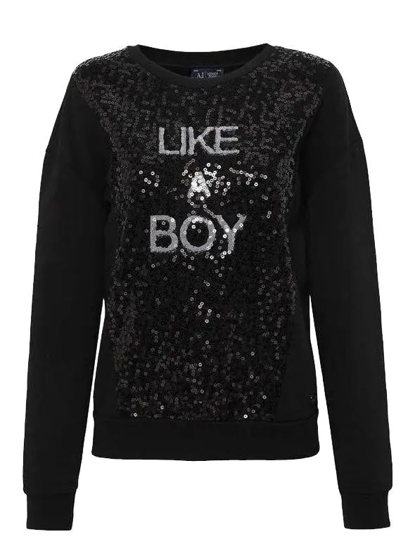 Emporio Armani Sequined Logo Pullover - Black