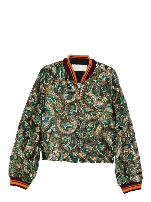 Dries Van Noten Embellished Zip-up Bomber Jacket - Green