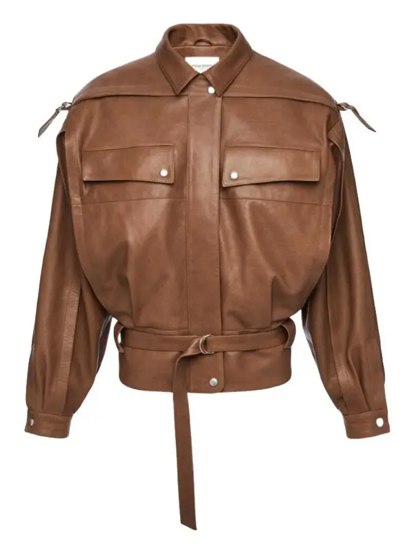 Magda Butrym Belted Leather Jacket - Brown