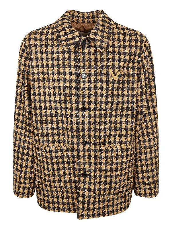 Valentino Garavani Houndstooth Button-up Coat - Black
