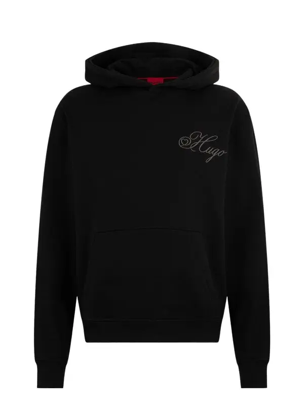Hugo Boss Logo Embroidered Cotton Hoodie - Black