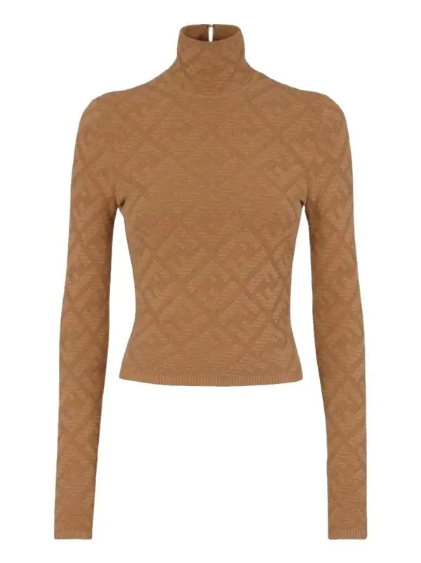 Fendi Viscose Jumper With Ff Pattern - Brown