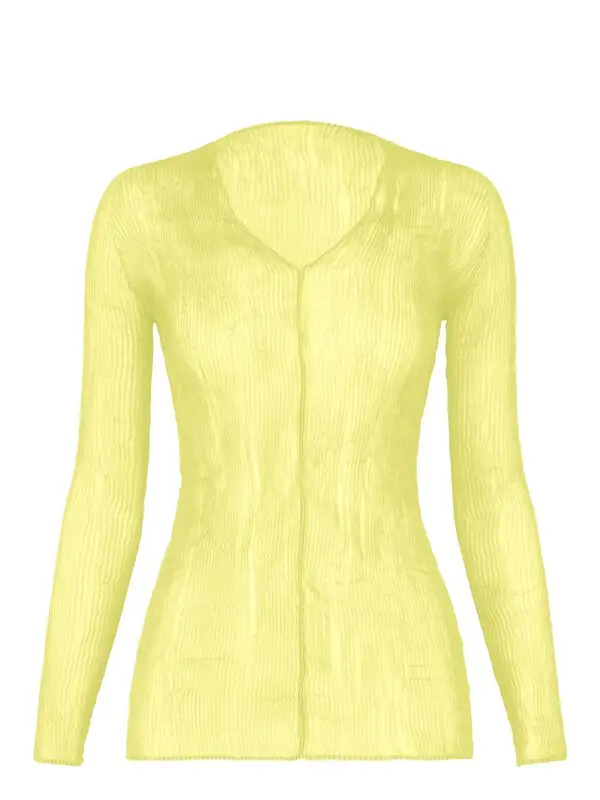 Issey Miyake Pleated V-neck Long Sleeve Top - Light Green