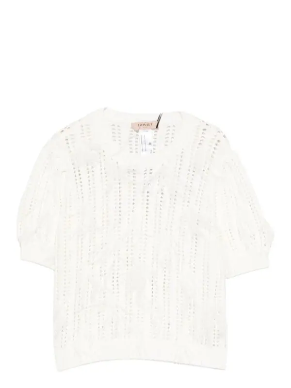 TWINSET Openwork Fringe Knitted Sweater - White