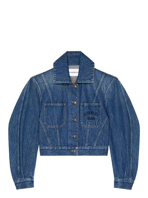 Givenchy Cropped Denim Jacket With Embroidered Patch - Medium Blue