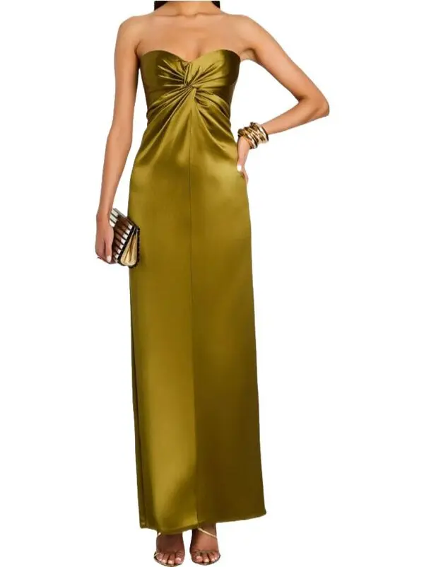 Retrofete Olivine Strapless Maxi Dress With Knotted Bust Detailing - Olive Green