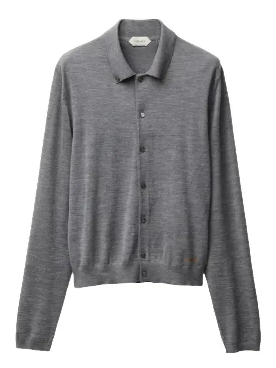 Versace Logo Embroidered Cardigan - Grey