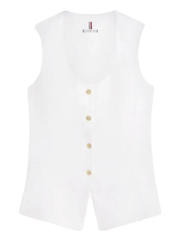 Tommy Hilfiger Sleeveless Waistcoat With Gold-tone Buttons - Th Optical White
