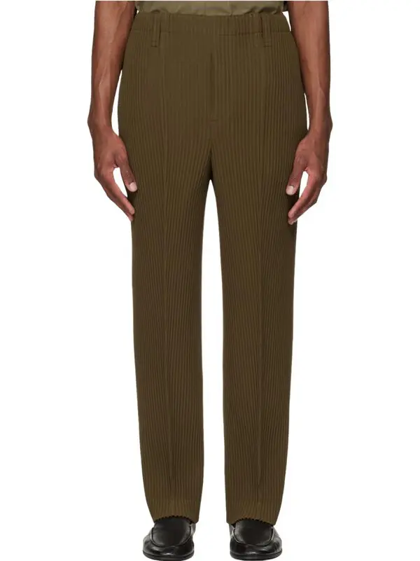 Issey Miyake Homme Plissé Pleated Tuxedo Pants - Khak