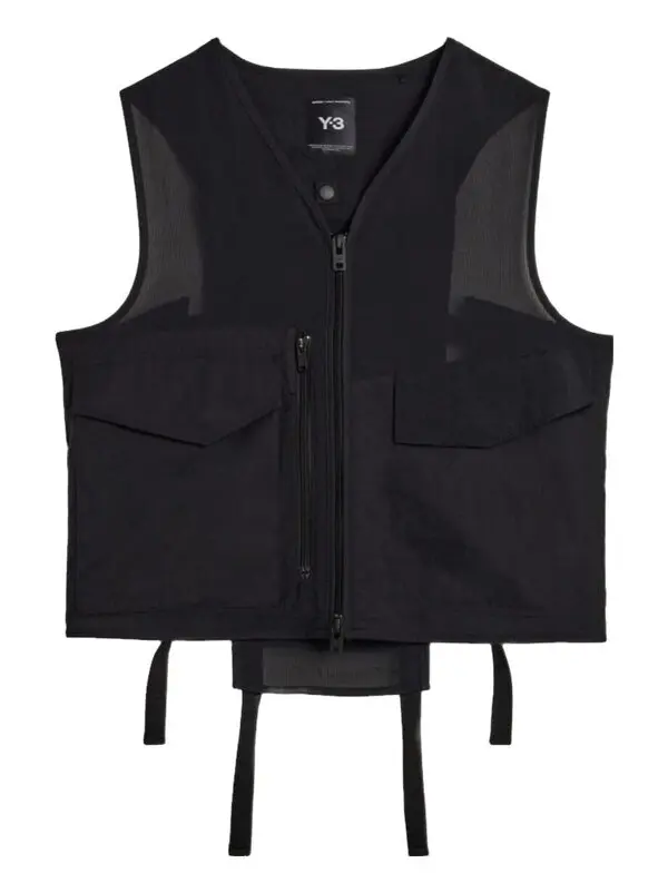 Y3 Sleeveless Pocket Vest With Zip-up Closure - Black