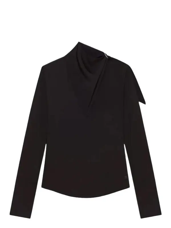 COURREGES Courrèges Draped Neck Long Sleeve Top - Black